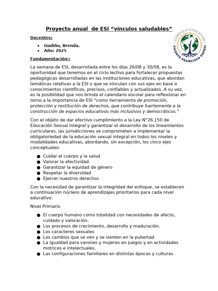 Proyecto de ESI Brenda G. | PDF | La sexualidad humana | Educación sexual