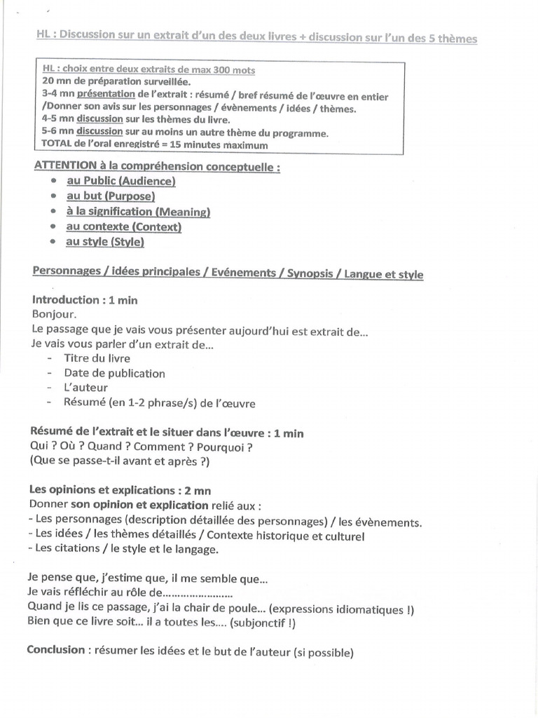 French IB HL Oral Prep | PDF