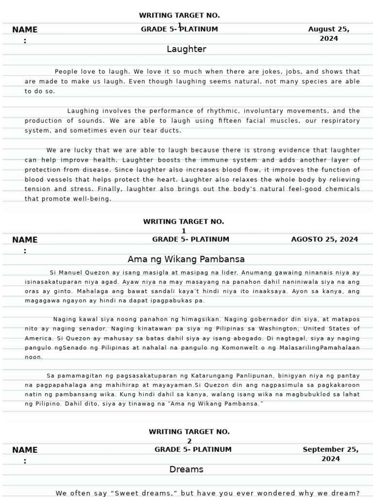 Writing Target - Pasulat Na Padikta - Edited | PDF