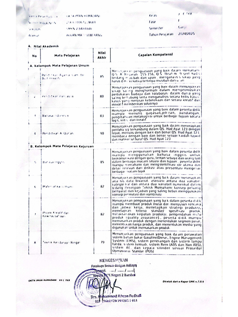 Nilai Rapot Semester 5 Legalisir | PDF