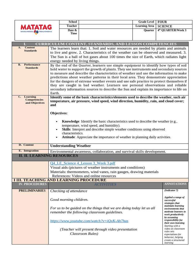 SCIENCE 4 q4 Week 3 Weather (Repaired) | PDF | Learning | Atmosphere Of ...