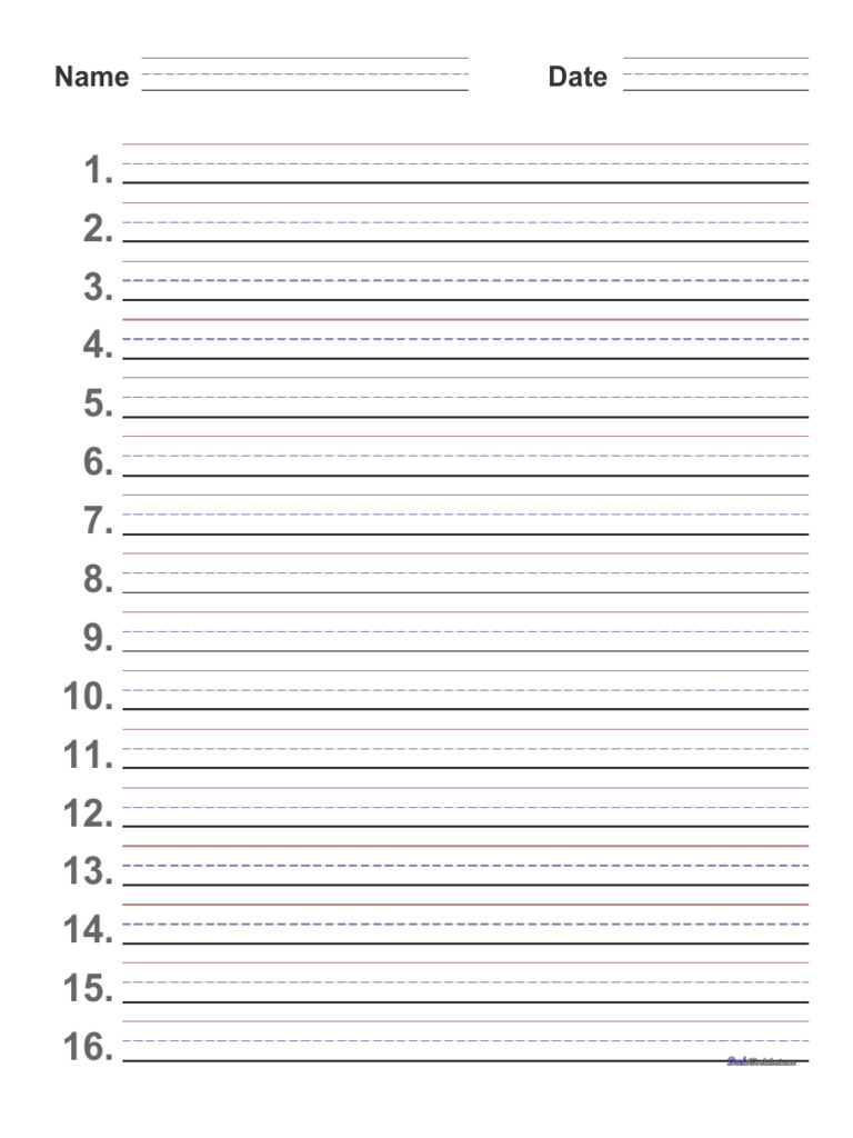 Numbered Three Eighths Inch With Name v1 Handwriting Paper | PDF