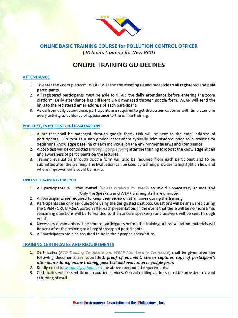 WEAP PCO Online Training Guidelines | PDF