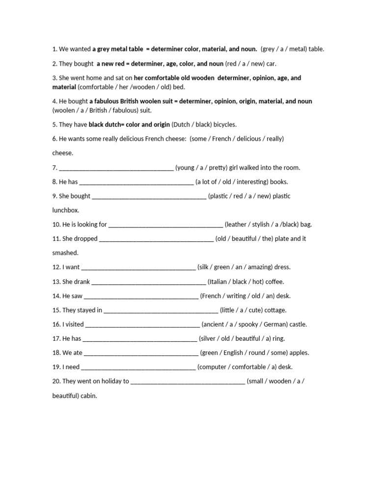 Order Adjectives Practice | PDF