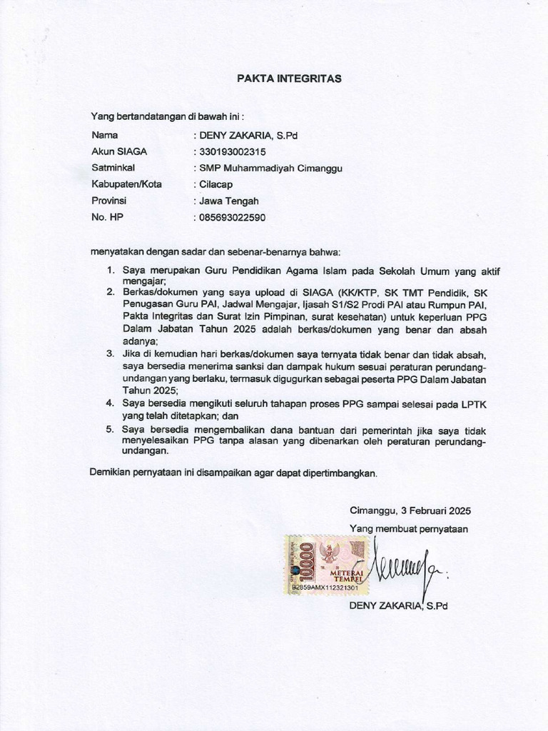 PAKTA INTEGRITAS | PDF