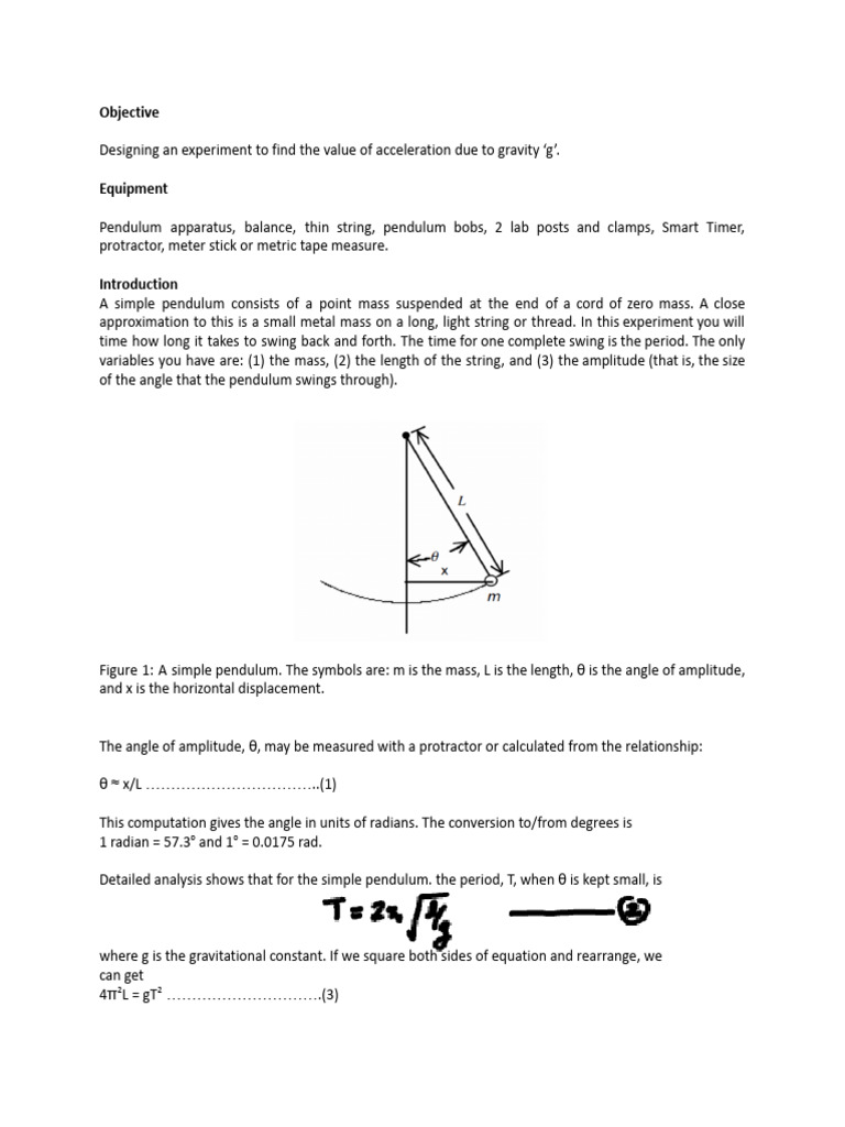 Measuring Gravity with a Pendulum Experiment | PDF | Pendulum | Mass