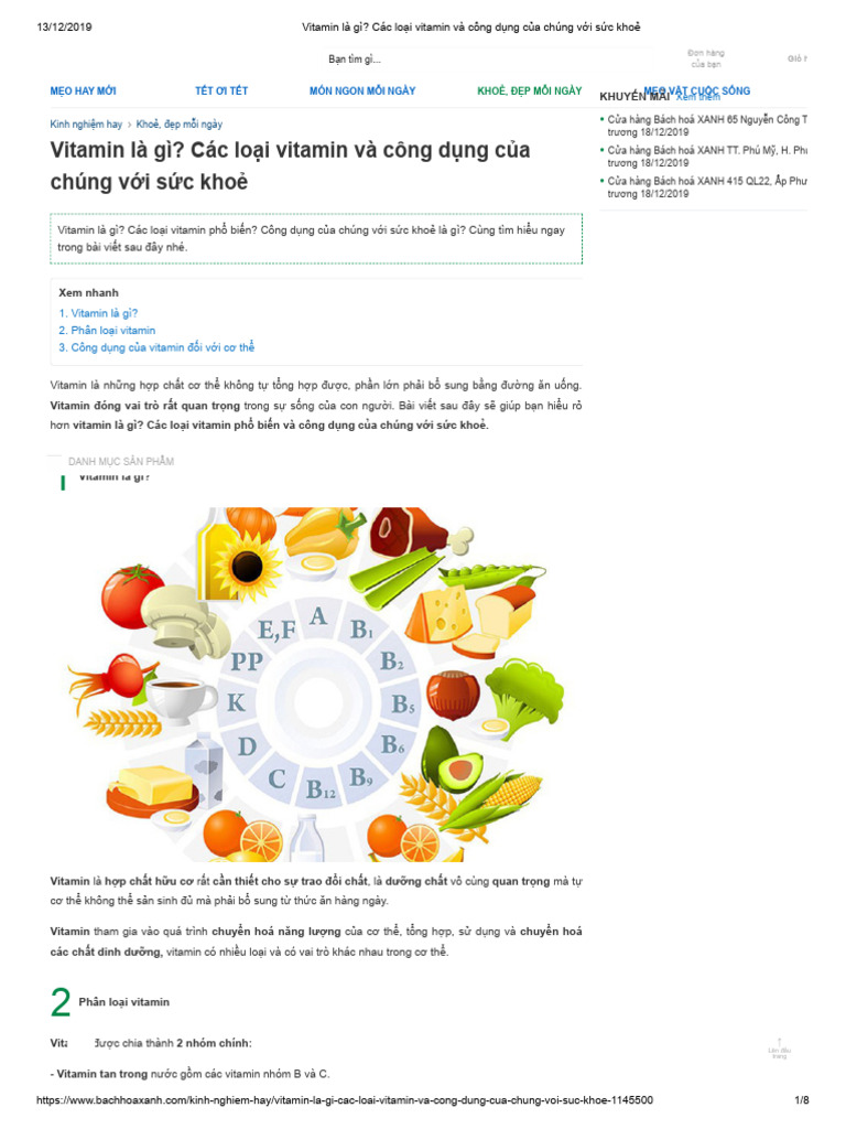 Vitamin Là Gì - Các Loại Vitamin Và Công Dụng Của Chúng Với Sức Khoẻ | PDF