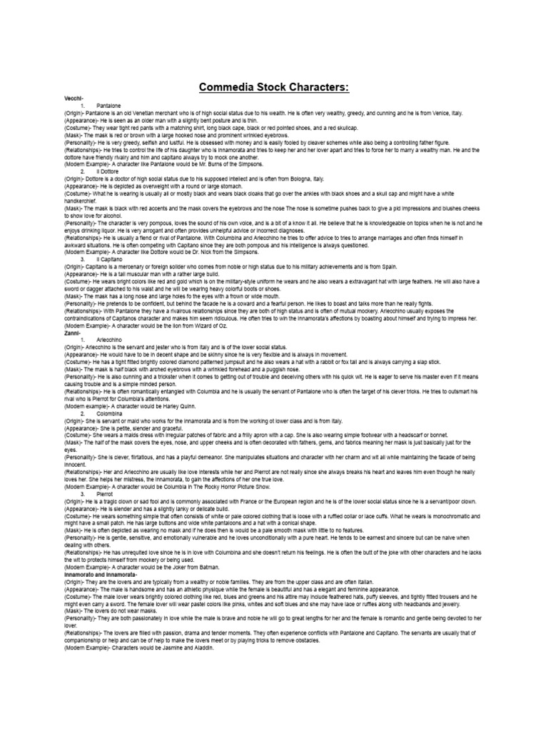Commedia dell'Arte Stock Characters Guide | PDF | Clothing | Fashion