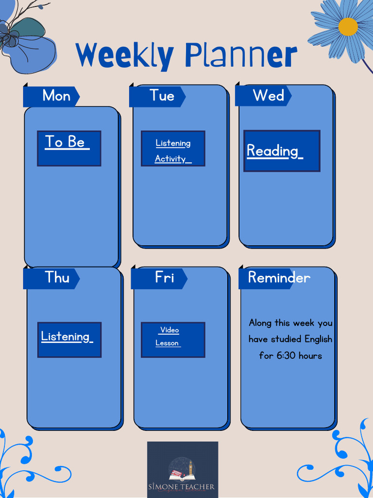 Weekly Planner: Mon Tue Wed To Be Reading | PDF