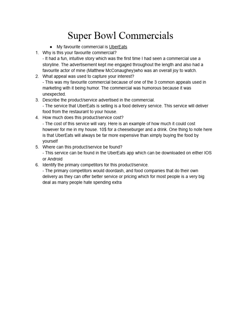 Super Bowl Commercial - BMI3C0-1 | PDF
