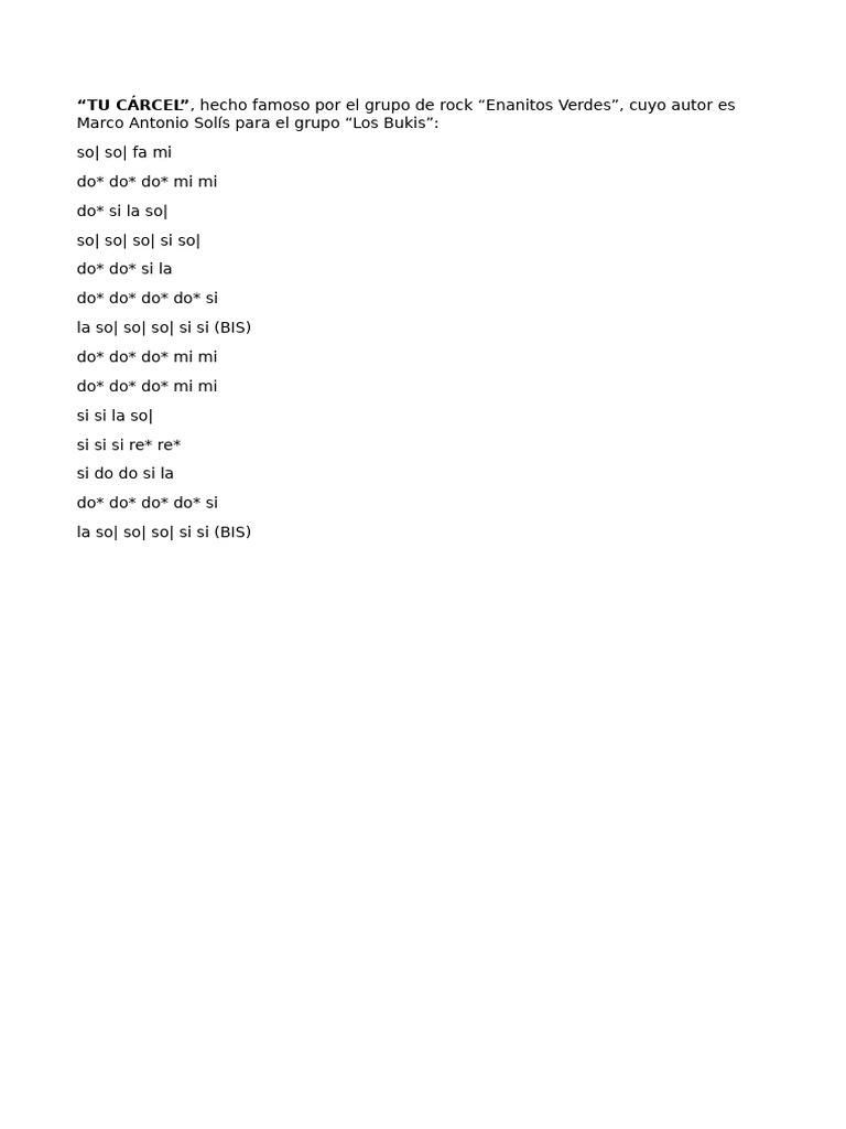 Letra de "Tu Cárcel" de Enanitos Verdes | PDF