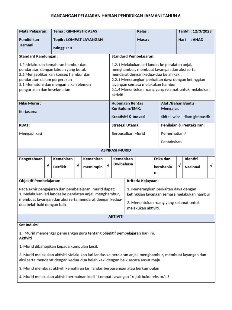 RPH PJ TAHUN 6 2023 M3 @ ARAS | PDF