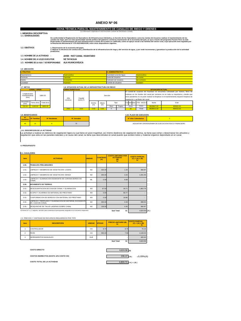 Ficha Técnica Amir 9457 - Canal Huantaro | PDF | Ciencias de la Tierra ...
