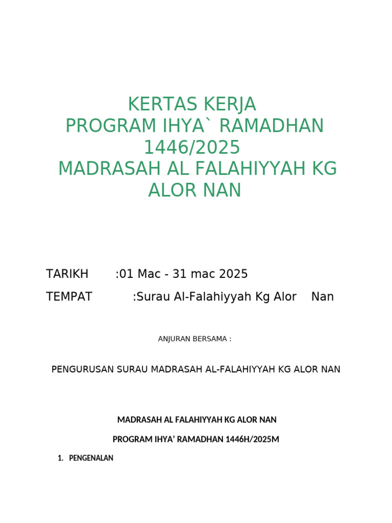 Kertas Kerja Ihya' Ramadhan 2025 | PDF