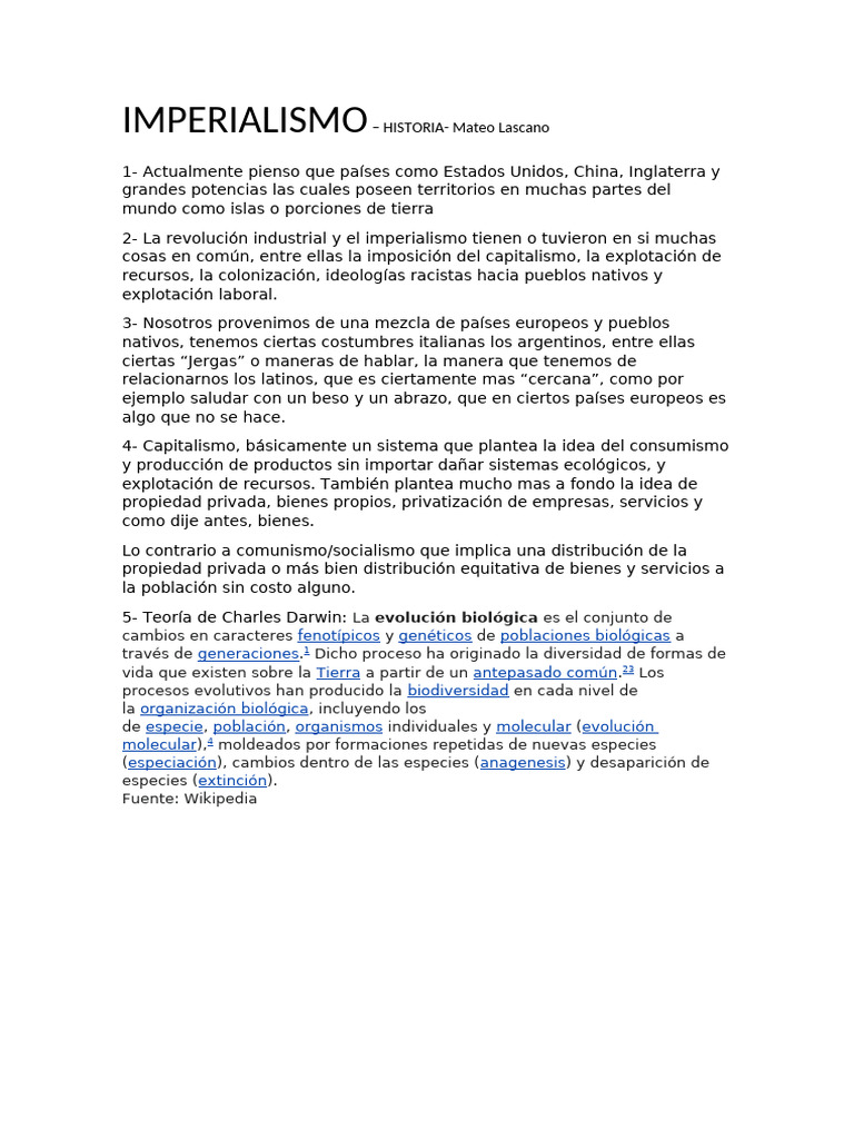 Imperialismo y Capitalismo en Historia | PDF