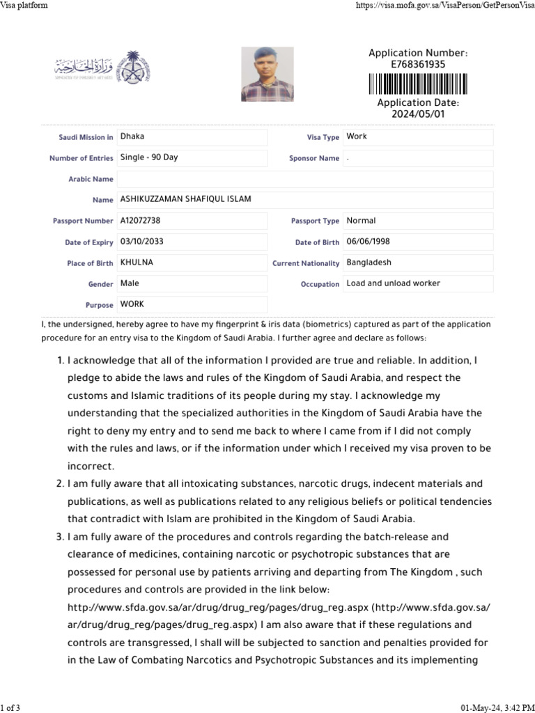 Ashikuzzaman A12072738 Mofa | PDF | Travel Visa | Saudi Arabia