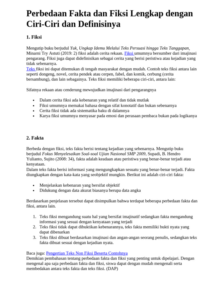 Perbedaan Fakta dan Fiksi Lengkap | PDF