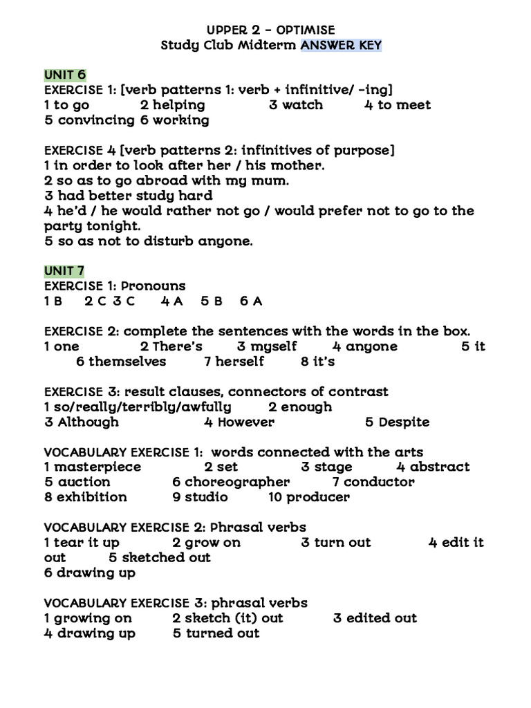 Upper 2 - Optimise - Study Club Mid Key | PDF