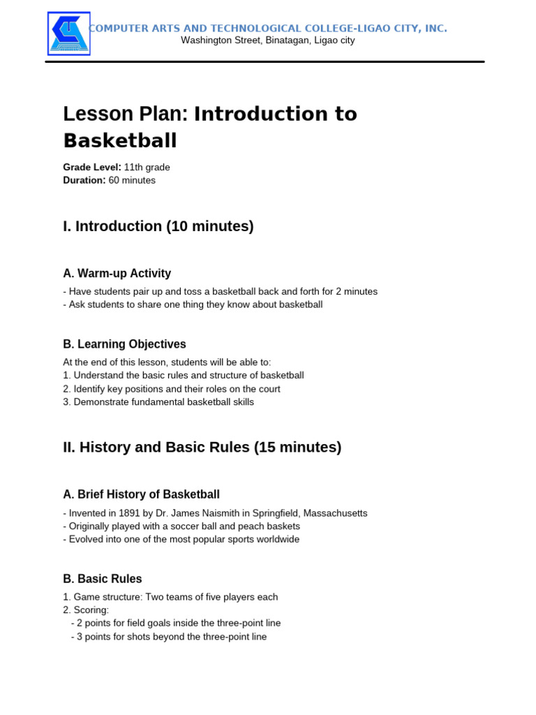 Grade11 - LP BASKETBALL | PDF | Basketball Positions | Team Sports