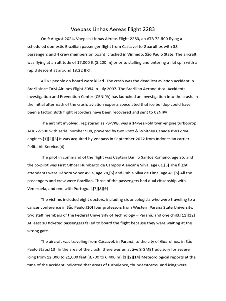 Voepass Flight 2283 Crash Overview | PDF | Aviation | Airliner