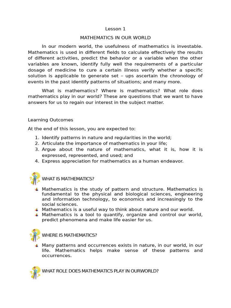 Lesson 1 Mathematics in Our World | PDF | Symmetry | Pattern