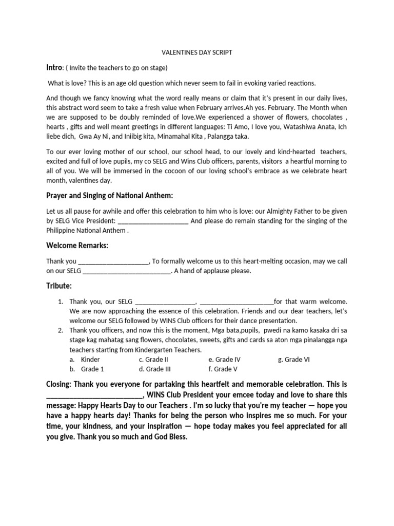 Valentines Day Script | PDF | Valentine's Day