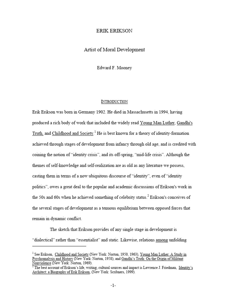 Erik Erikson (Artist of Moral Development) | PDF | Psychoanalysis ...