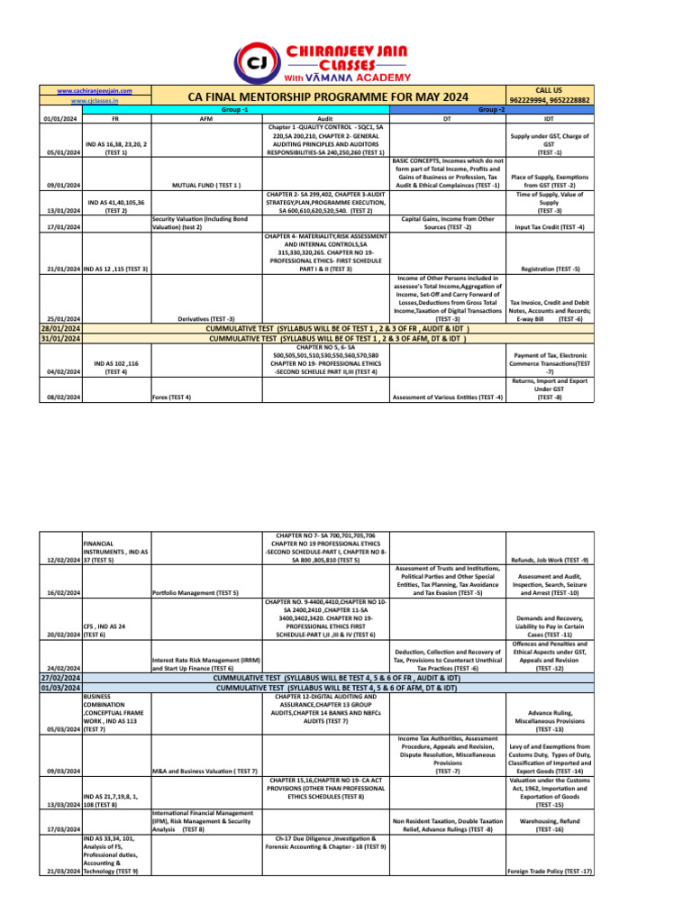 Shedule Both Groups For Test Series | PDF | Taxes | Audit