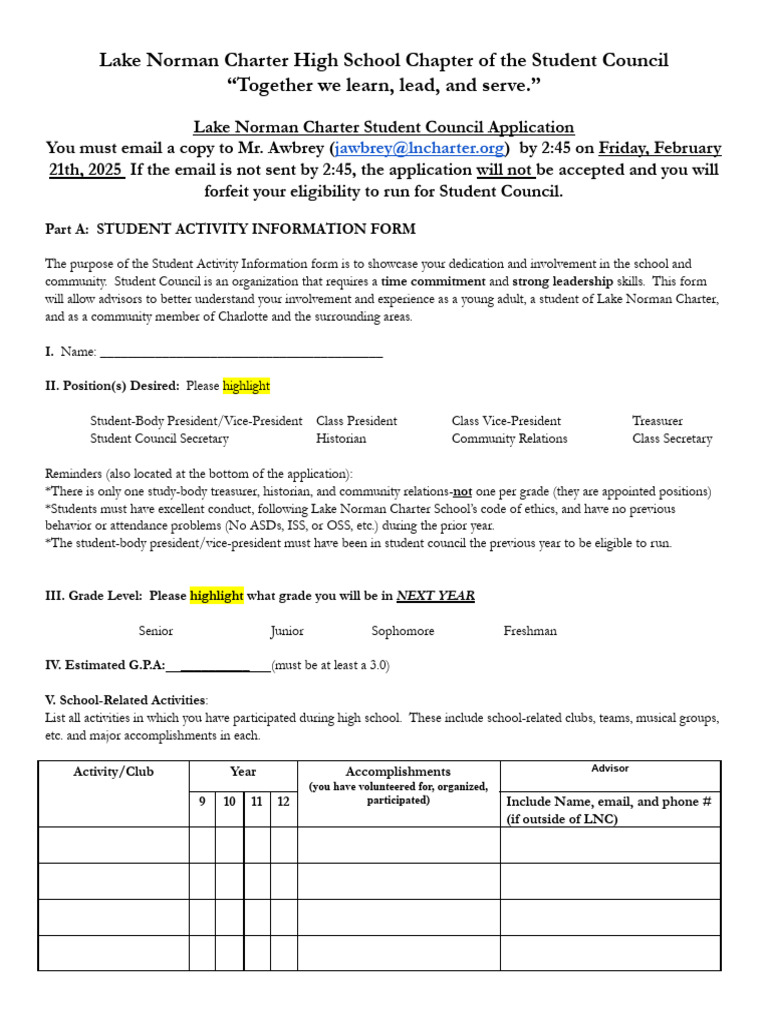 Student Council Application for 2025-2026 | PDF | Elections | Government