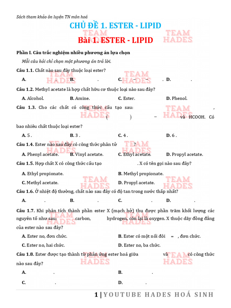 1 Chủ Đề 1. Ester - Lipid - Hs | PDF