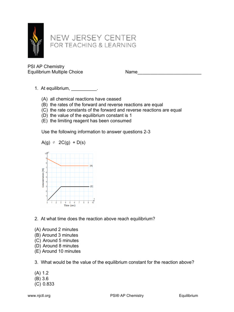 Ap Chem - Equilibrium Multiple Choice Review - 2018 02 09 | PDF ...