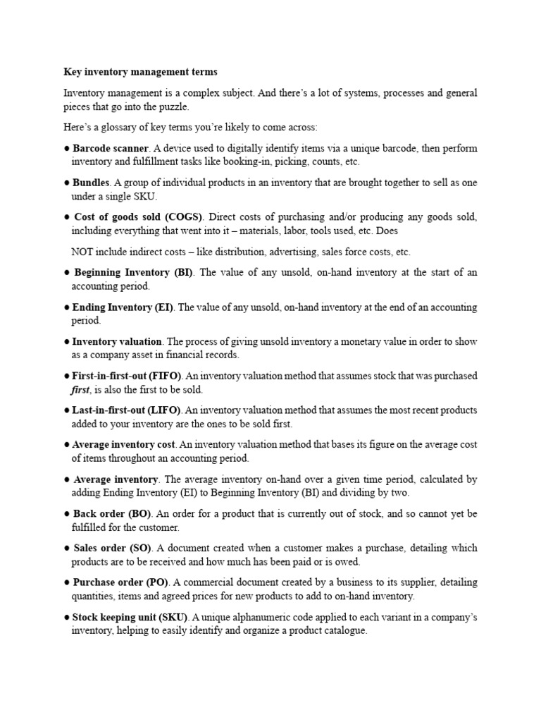 Key Inventory Management Terms | PDF | Inventory | Business Economics