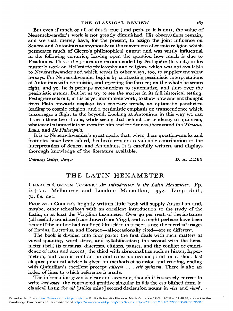 The Latin Hexameter: University College, Bangor D. A. REES | PDF ...