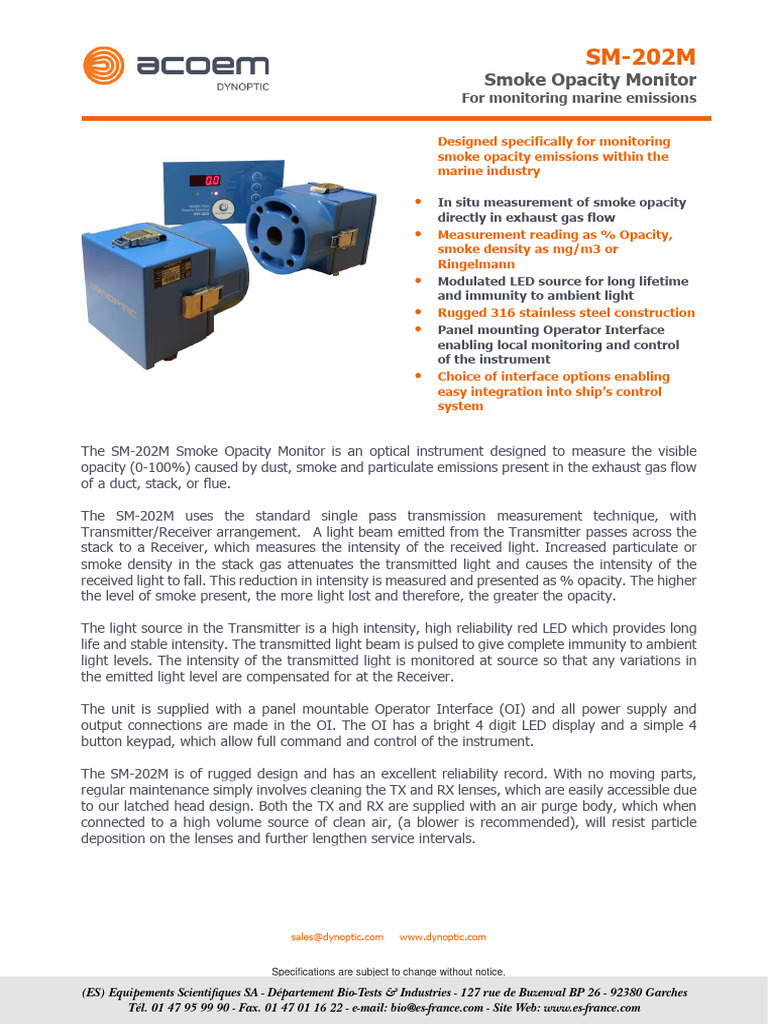 Marine Smoke Opacity Monitor SM-202M | PDF | Smoke | Light