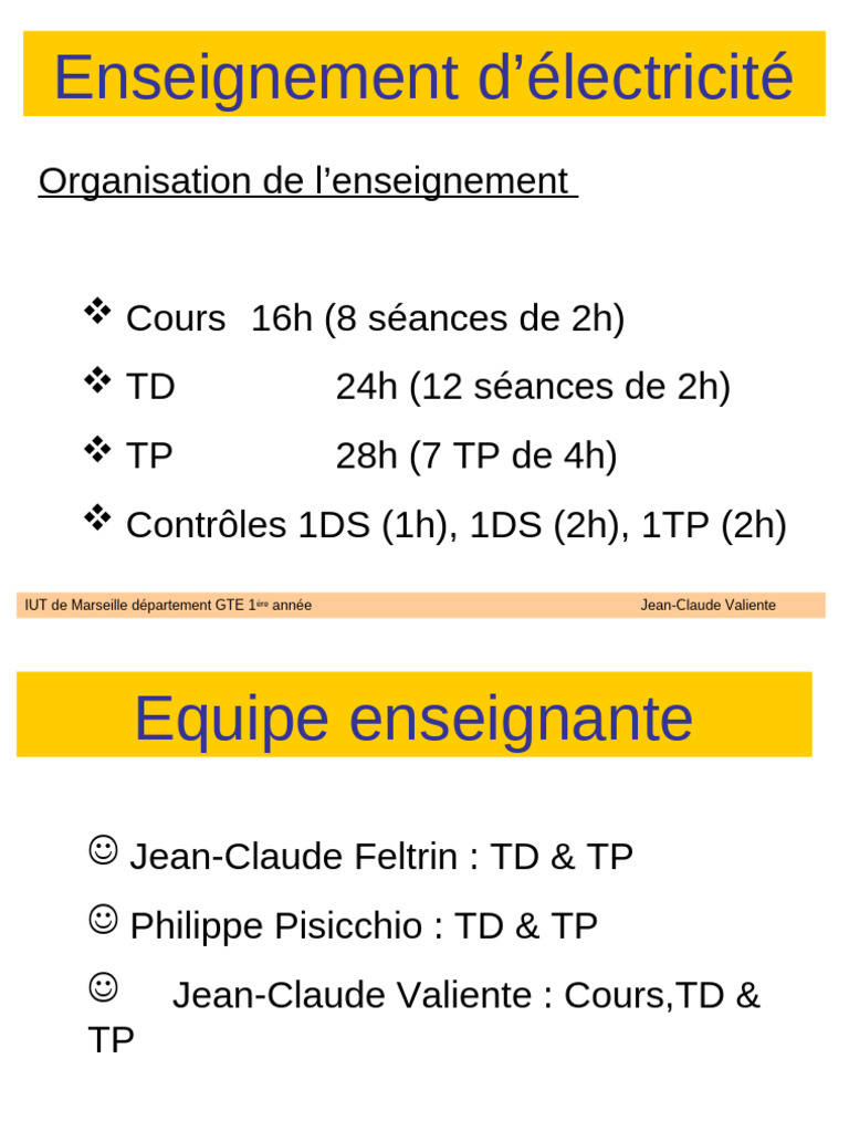 Cours d'électricité IUT Marseille 1ère année | PDF | Réseau électrique ...