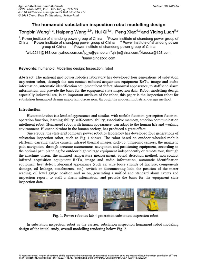 The Humanoid Substation Inspection Robot Modelling Design: Tongbin Wang ...