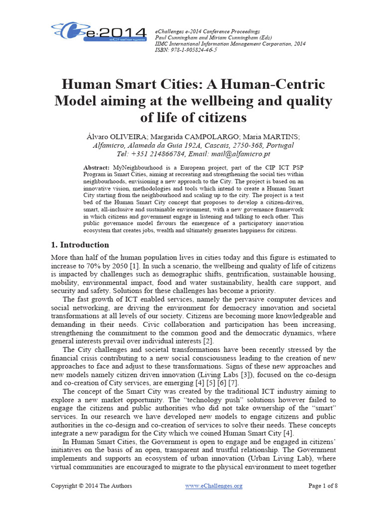 1131 Human Smart Cities- A Human-centric Model Aiming at the Wellbeing ...