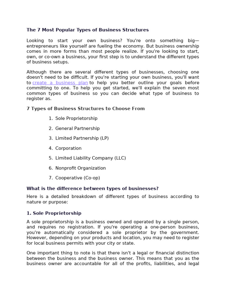 7 Common Business Structures Explained | PDF | Limited Liability ...