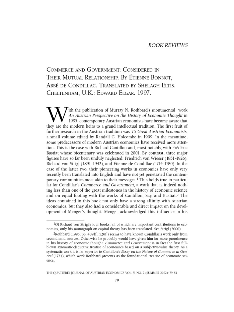 Review of Condillac's 'Commerce and Government (Considered in Their ...