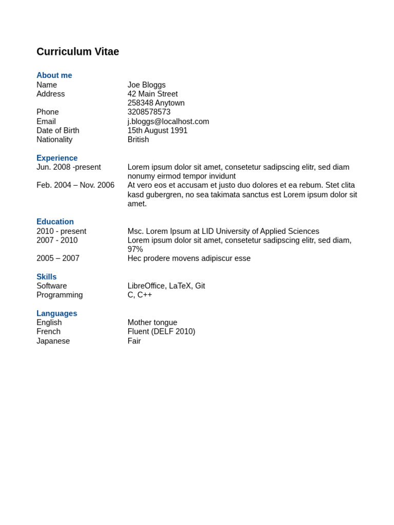 Joe Bloggs' Professional CV | PDF