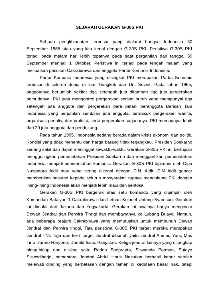 Teks Sejarah Gerakan G-30S PKI | PDF