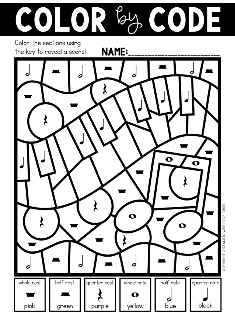MusicColorbyCodeMusicColoringNotesRestsMusicTheme 1 | PDF