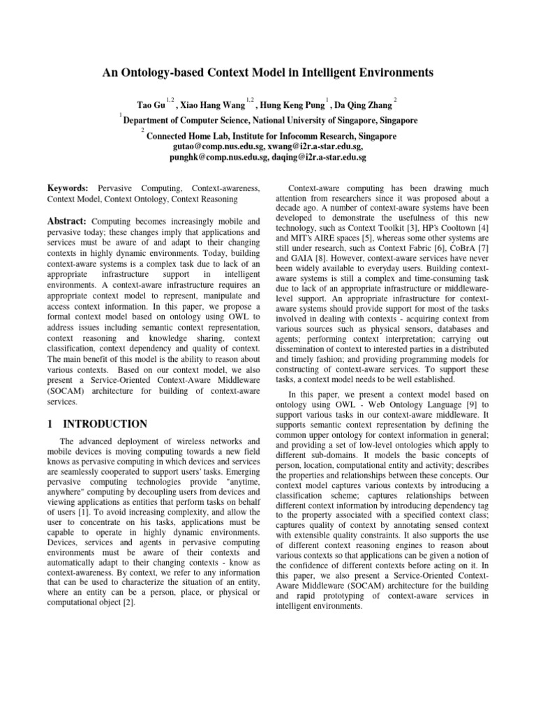 Ontology-Based Context Model for Pervasive Computing | PDF | Conceptual Model | Ontology ...