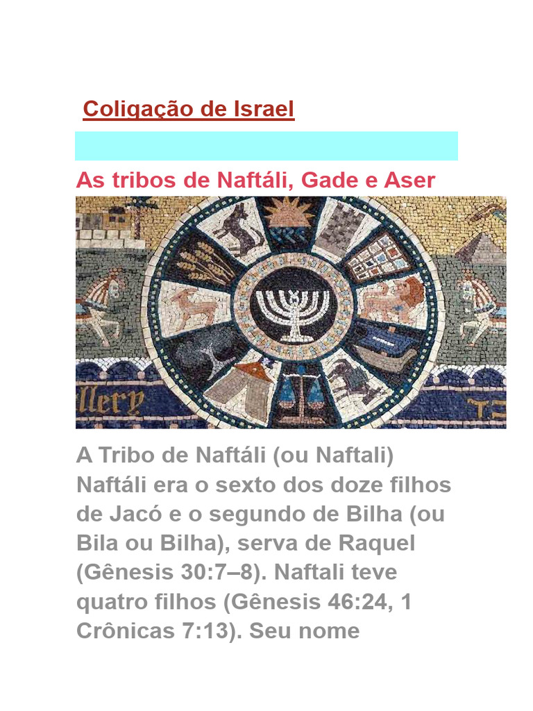 Tribos de Naftáli, Gade e Aser. | PDF | Livros da Bíblia hebraica | Levante Antigo