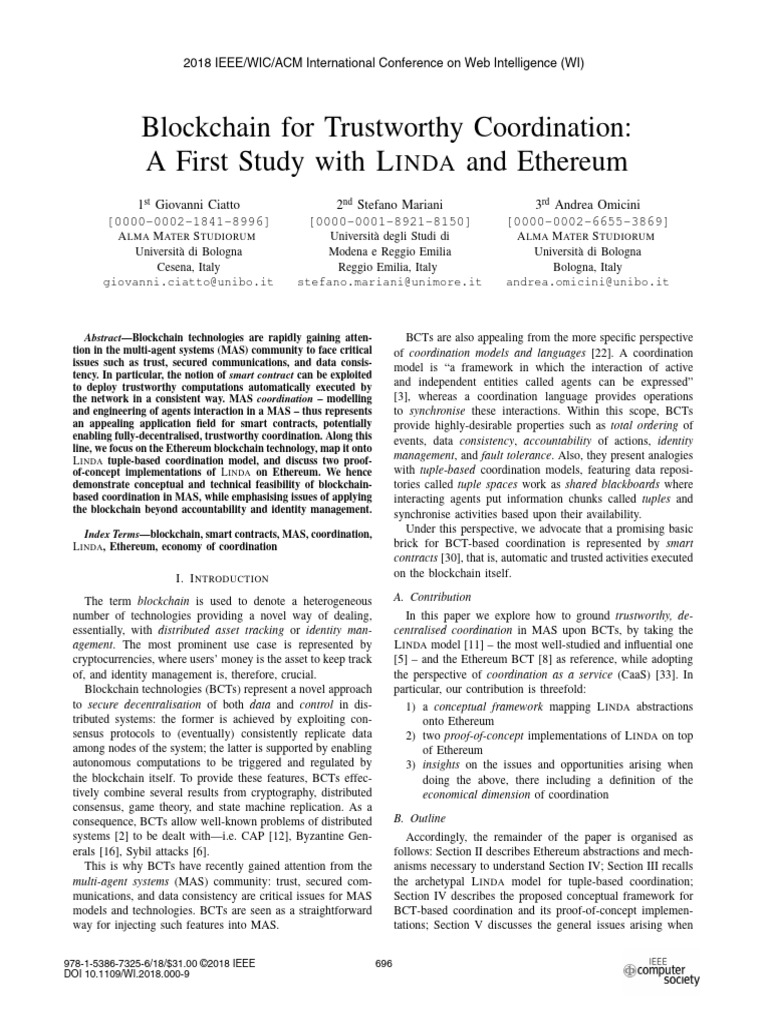 Blockchain_for_Trustworthy_Coordination_A_First_Study_with_LINDA_and_Ethereum | PDF | Computing ...