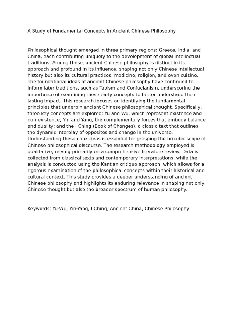 A Study of Fundamental Concepts in Ancient Chinese Philosophy | PDF