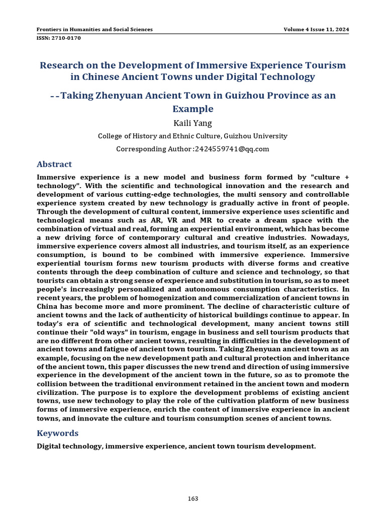 Development of Immersive Experience Tourism in Chinese Ancient Towns ...