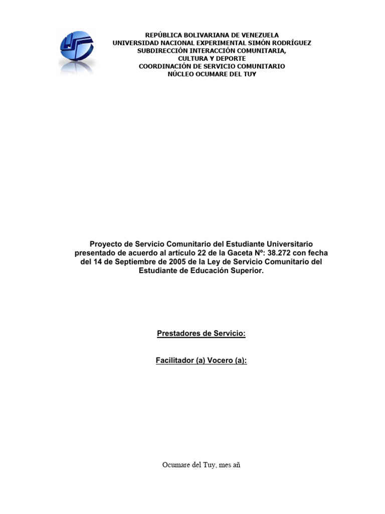 Formato de Proyecto Servicio Comunitario 2020 | PDF