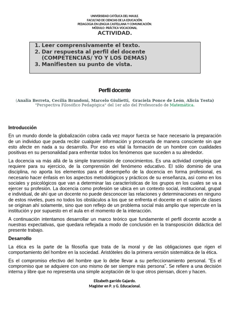 Actividad Perfil Docente | PDF | Maestros | Moralidad