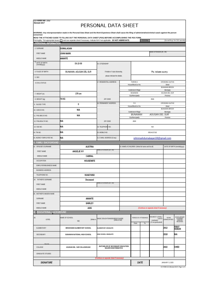 032117 Cs Form No. 212 Revised Personal Data Sheet_new | PDF | Justice | Crime & Violence